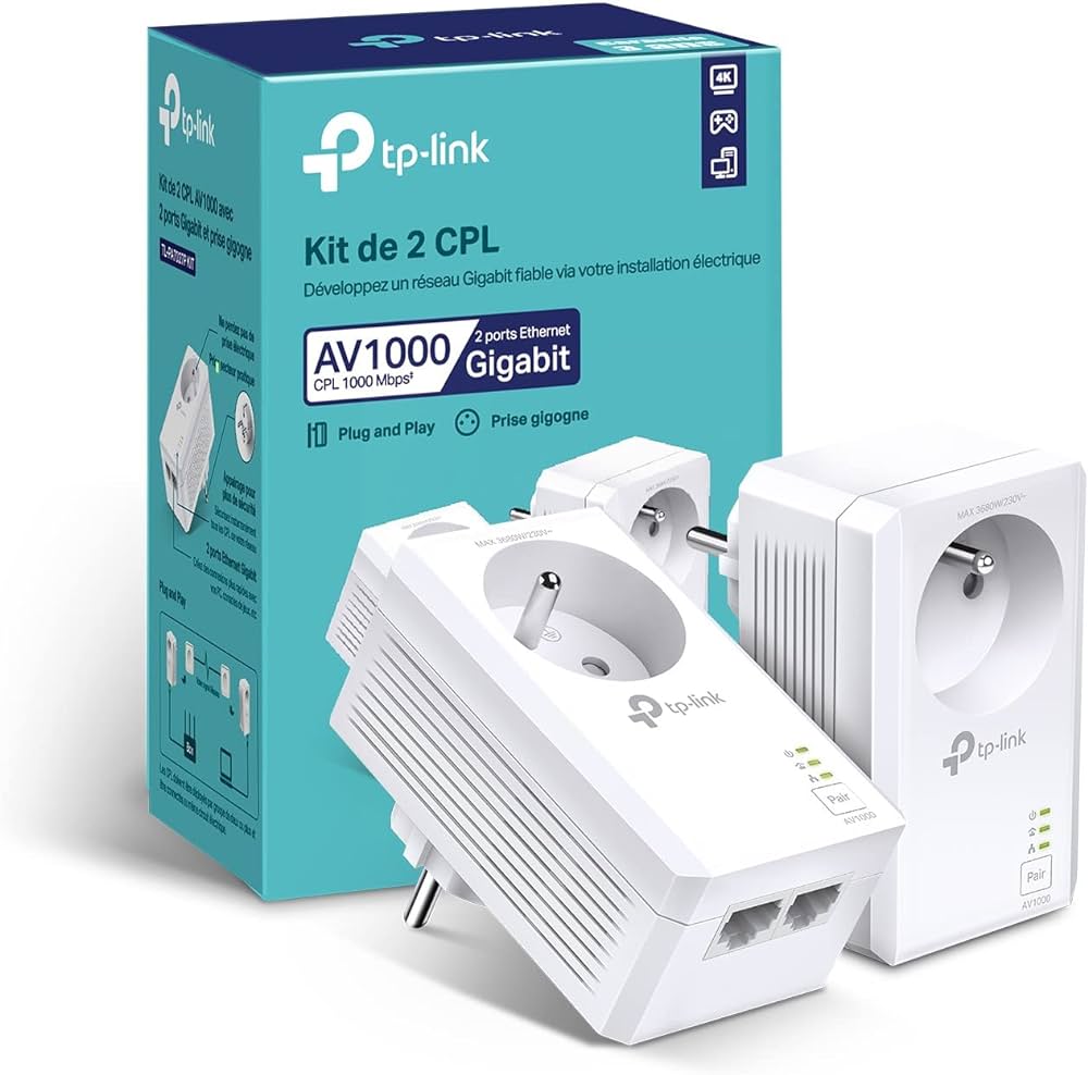 Pack de 2 adaptateurs CPL Gigabit - AVEC PRISE - SAS METIC